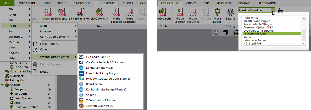 Supported Scanners/Probes in Design X and Control X